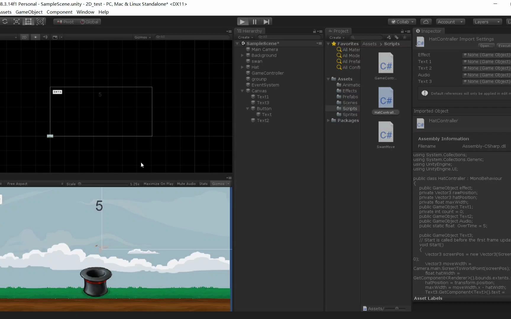 Unity2D帽子接球游戏（倒计时，计数）-刘思琪是人间理想-刘思琪是人间理想-哔哩哔哩视频