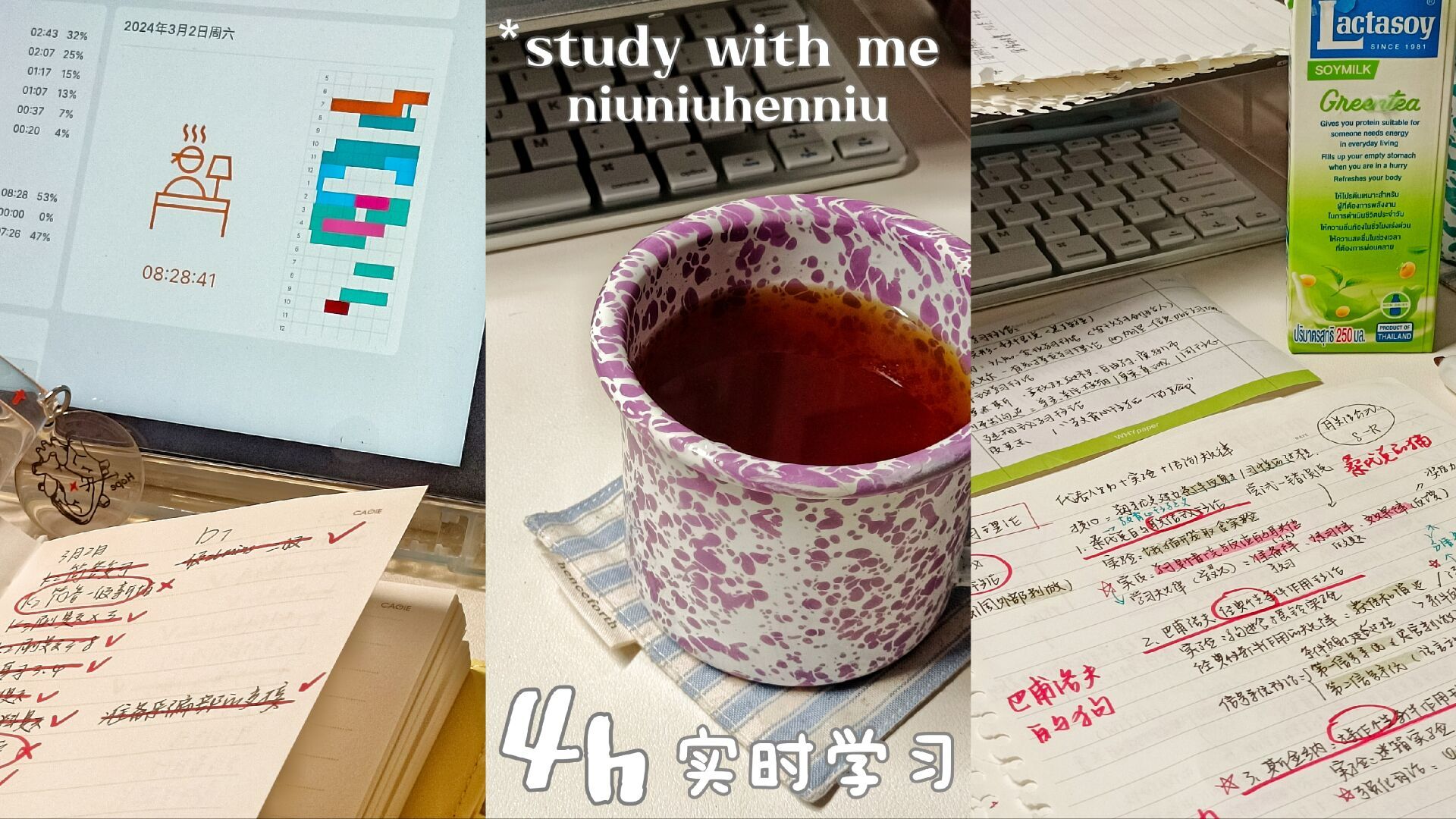*Study with me|4h实时学习|原声陪伴学习|写字翻书声|背书|默写|沉浸学习-niuniu很牛-niuniu很牛-哔哩哔哩视频