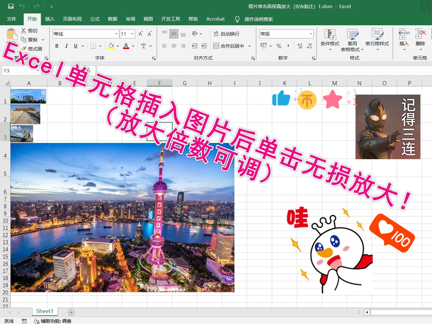 Excel单元格插入图片单击后高保真放大2种方法（宏&批注）教程-坚持_Alexander-坚持_Alexander-哔哩哔哩视频