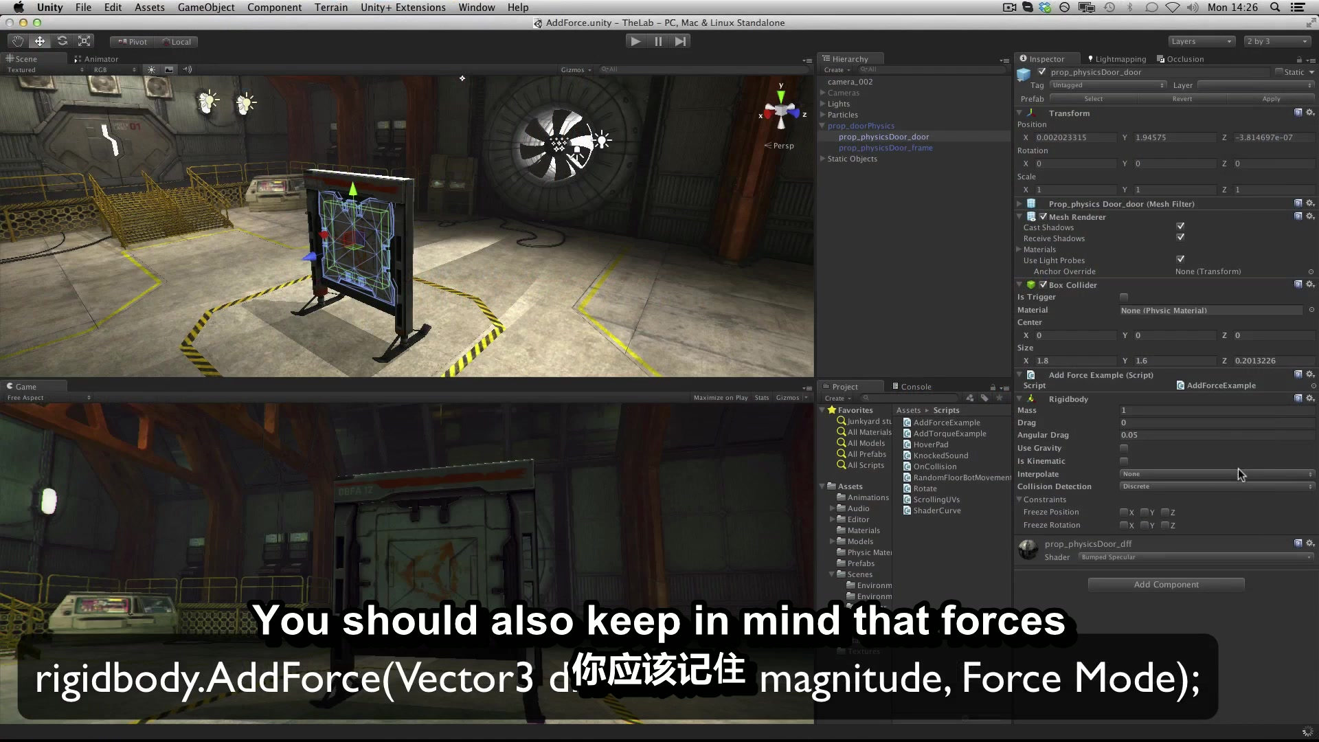 【几分钟义务教育】第四课：AddForce(施力)-Unity引擎官方教学-中文版-3D物理系统_哔哩哔哩_bilibili