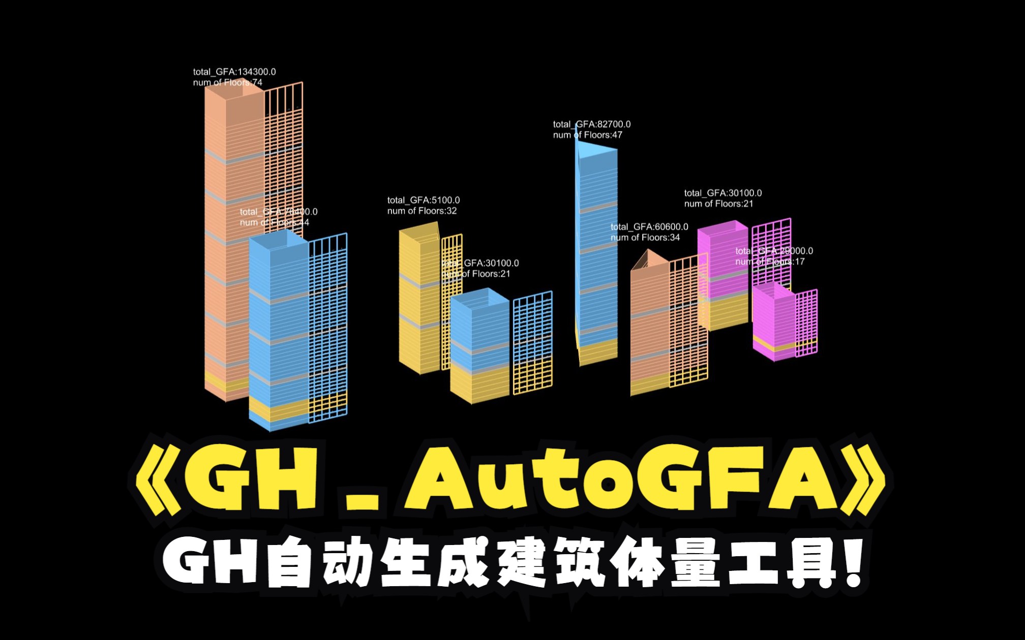 【GH】AutoGFA_V1.0_Grasshopper自动批量生成建筑体量面积信息-酷沵-gh-哔哩哔哩视频