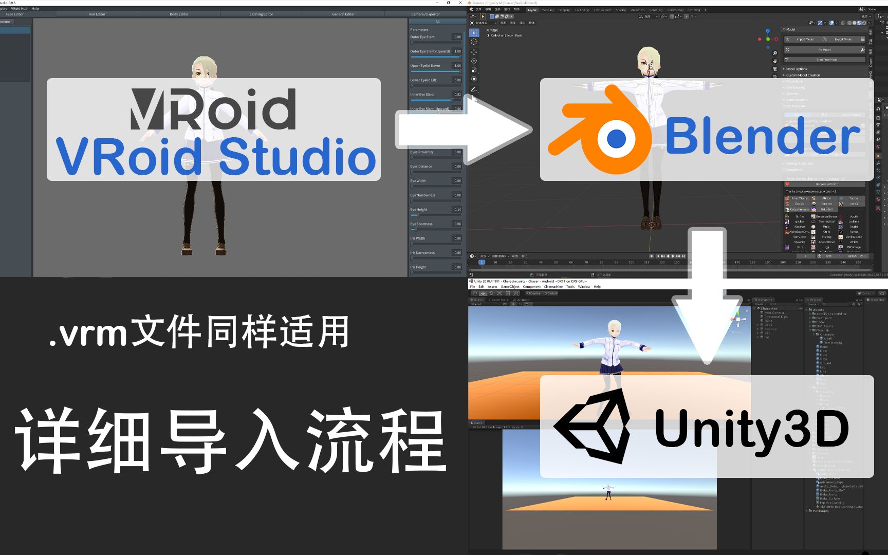 VRoid (.vrm) 导入Blender导入Unity和动画 详解全流程_哔哩哔哩 (゜-゜)つロ 干杯~-bilibili