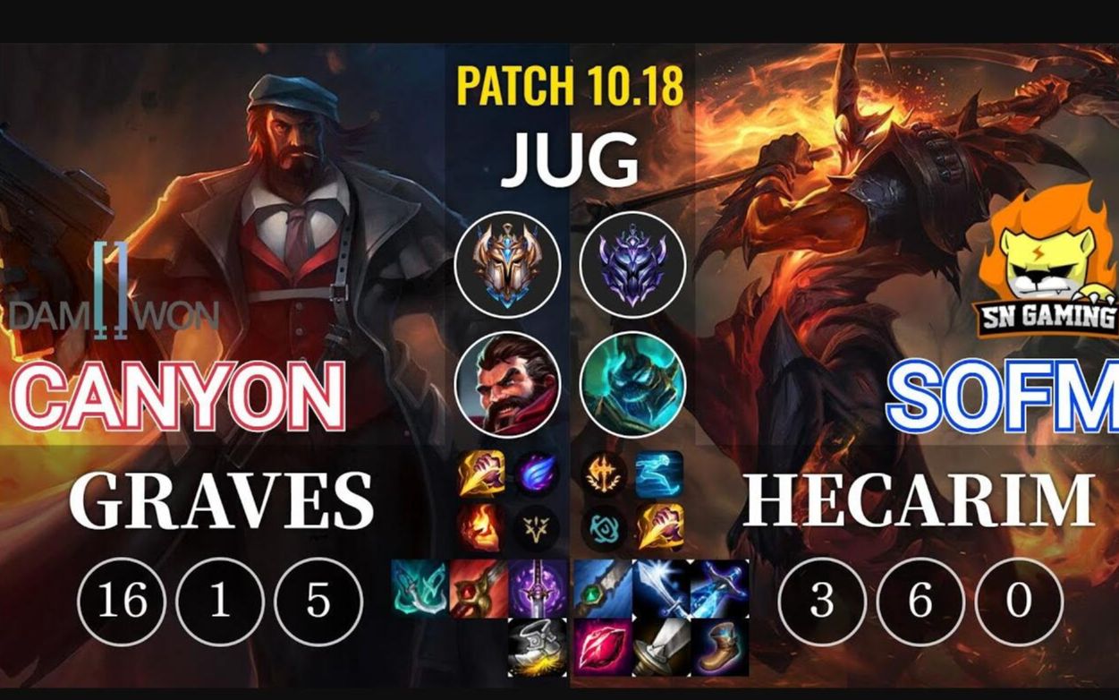 【韩服王者局打野】DWG Canyon 格雷福斯 vs SN SofM 人马_哔哩哔哩_bilibili