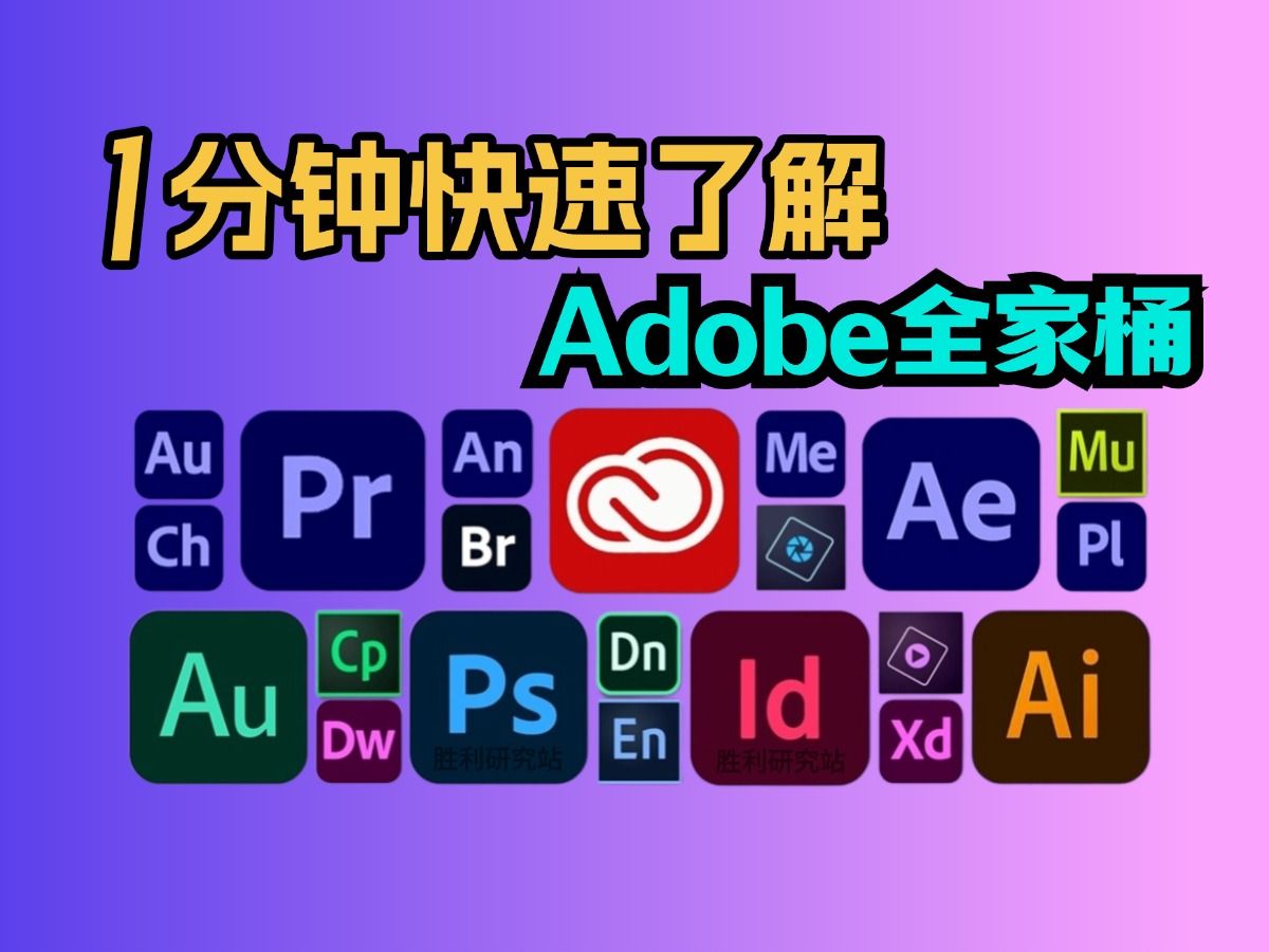 【一分钟快速了解】强大的Adobe全家桶软件都是做什么用的，你知道吗？PS PR AI AE DW ID AN XD LR AU SP...视频剪辑/PR下载-Handsupforlove ...