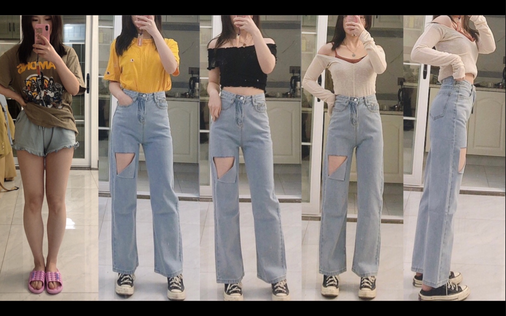 155cm女生穿搭｜平价100元甜酷辣妹牛仔裤推荐|梨形身材_哔哩哔哩_bilibili