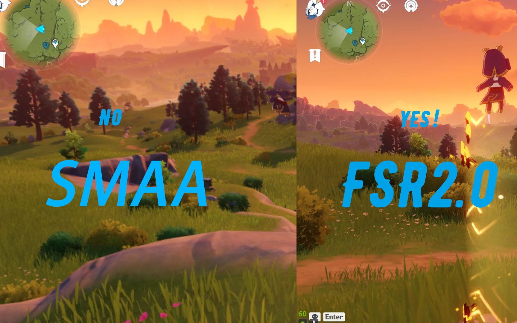 原神3.2 FSR和SMAA静态画质及动态画质对比，抗锯齿选项和渲染精度怎么选