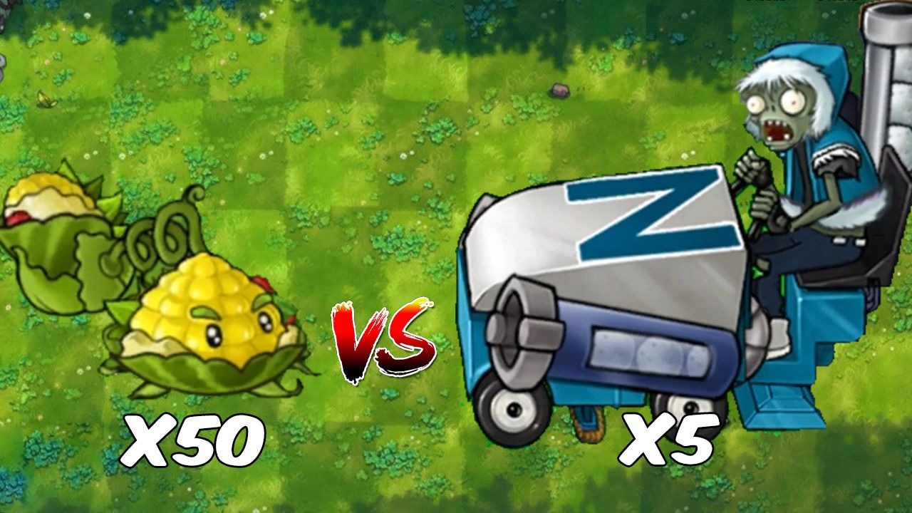 PVZ Fusion - 50 普通融合植物 VS 5 雪球冰车僵尸 - 谁会获胜？-MSGames-MSGames-哔哩哔哩视频