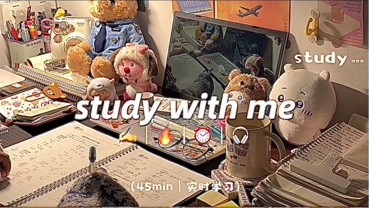 Study with me ️｜实时学习｜动力向｜沉浸式陪伴学习｜白噪音｜壁炉声🔥｜纯音乐｜治愈向 ｜自律独处｜氛围感自习室｜原倍速学习｜study vlog-小企鹅ee_-小企鹅ee_-哔哩哔哩视频