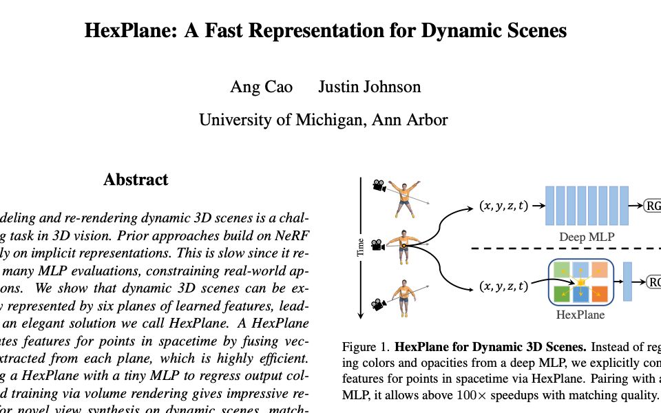 [论文阅读]HexPlane: A Fast Representation for Dynamic Scenes-queenie_401-新的领域论文-哔哩哔哩视频