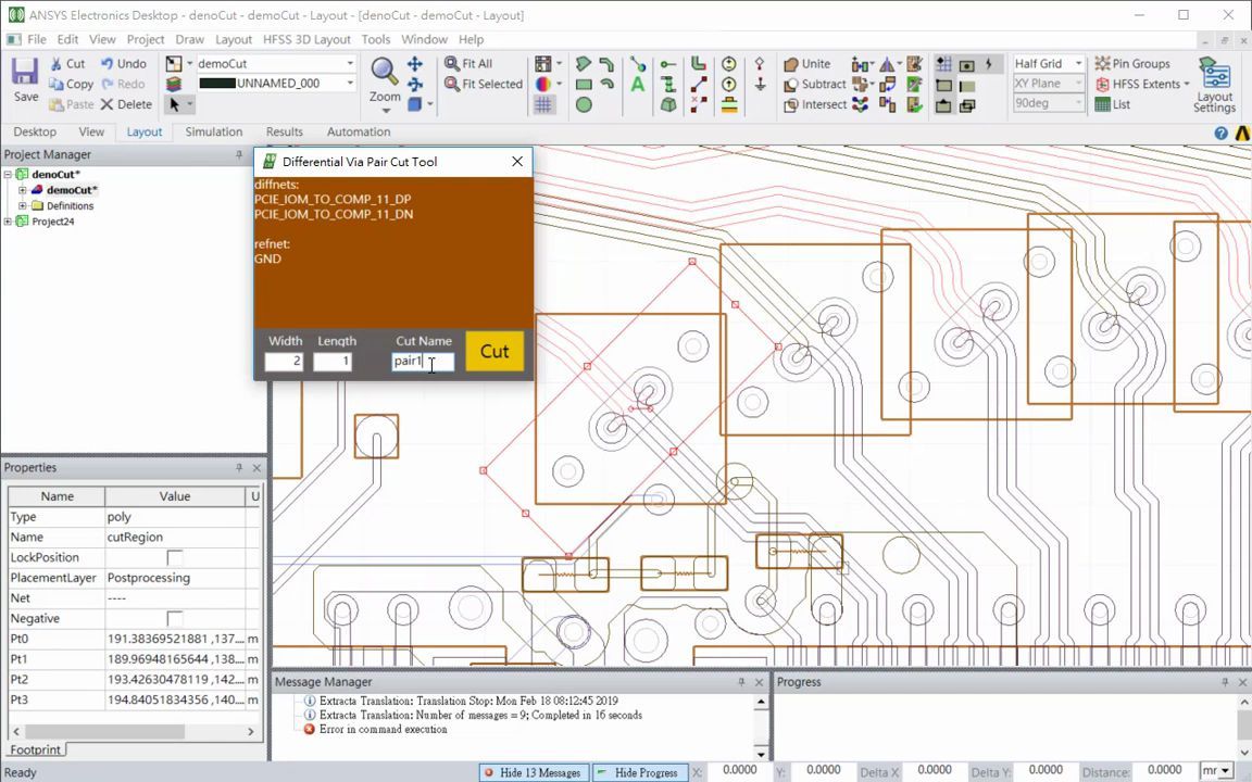 如何在HFSS 3D佈局中切割和建模差分過孔，為模擬PCB上的差分通孔對，我們可以將通孔對切割成新設計並設置FEM仿真以獲得其s参数_哔哩哔哩_bilibili