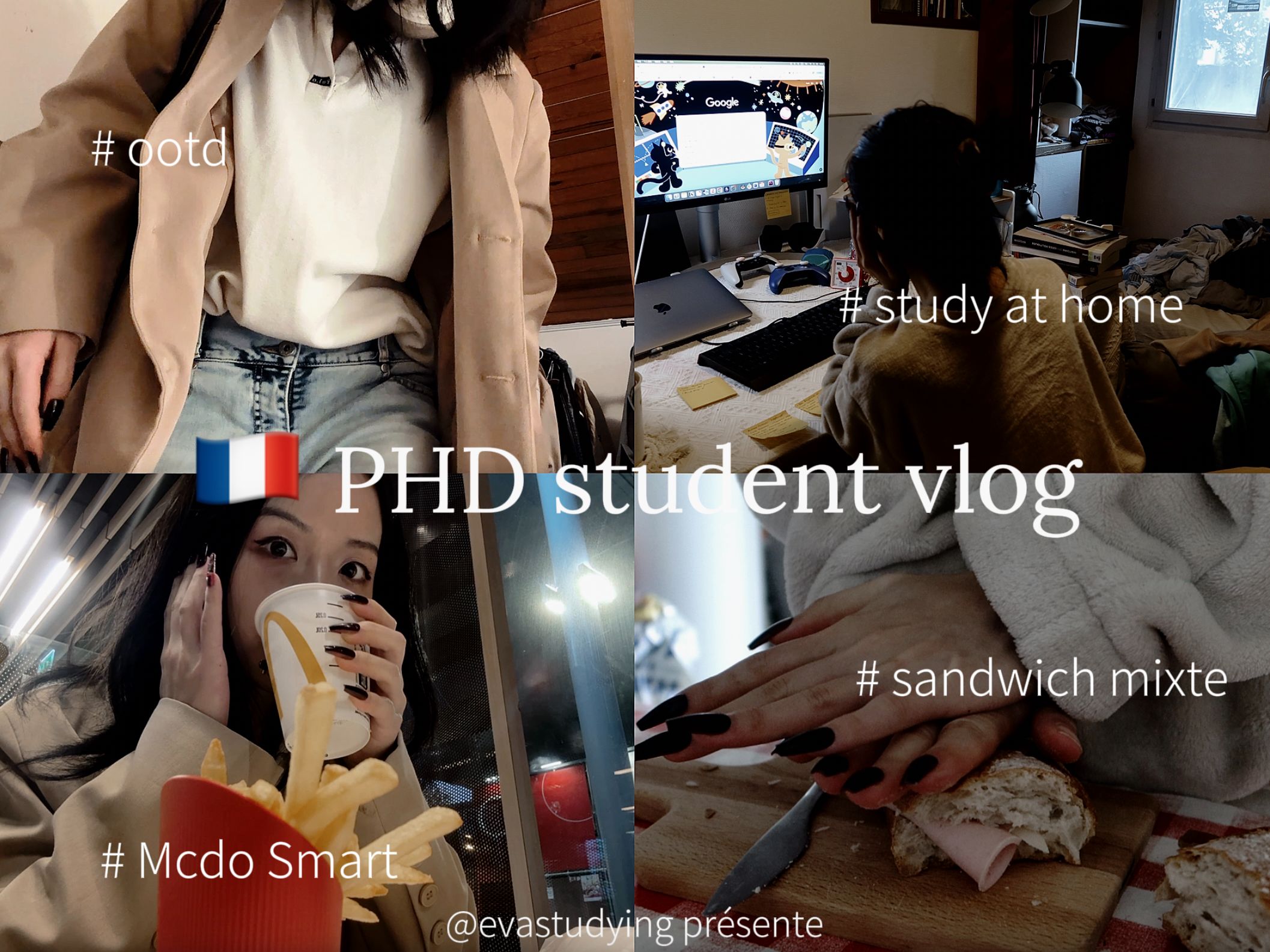 [vlog🇫🇷]上午在家下午办公室日常routine｜白人饭｜复习笔记+看书｜ootd #studyvlog-evastudying-evastudying-哔哩哔哩视频