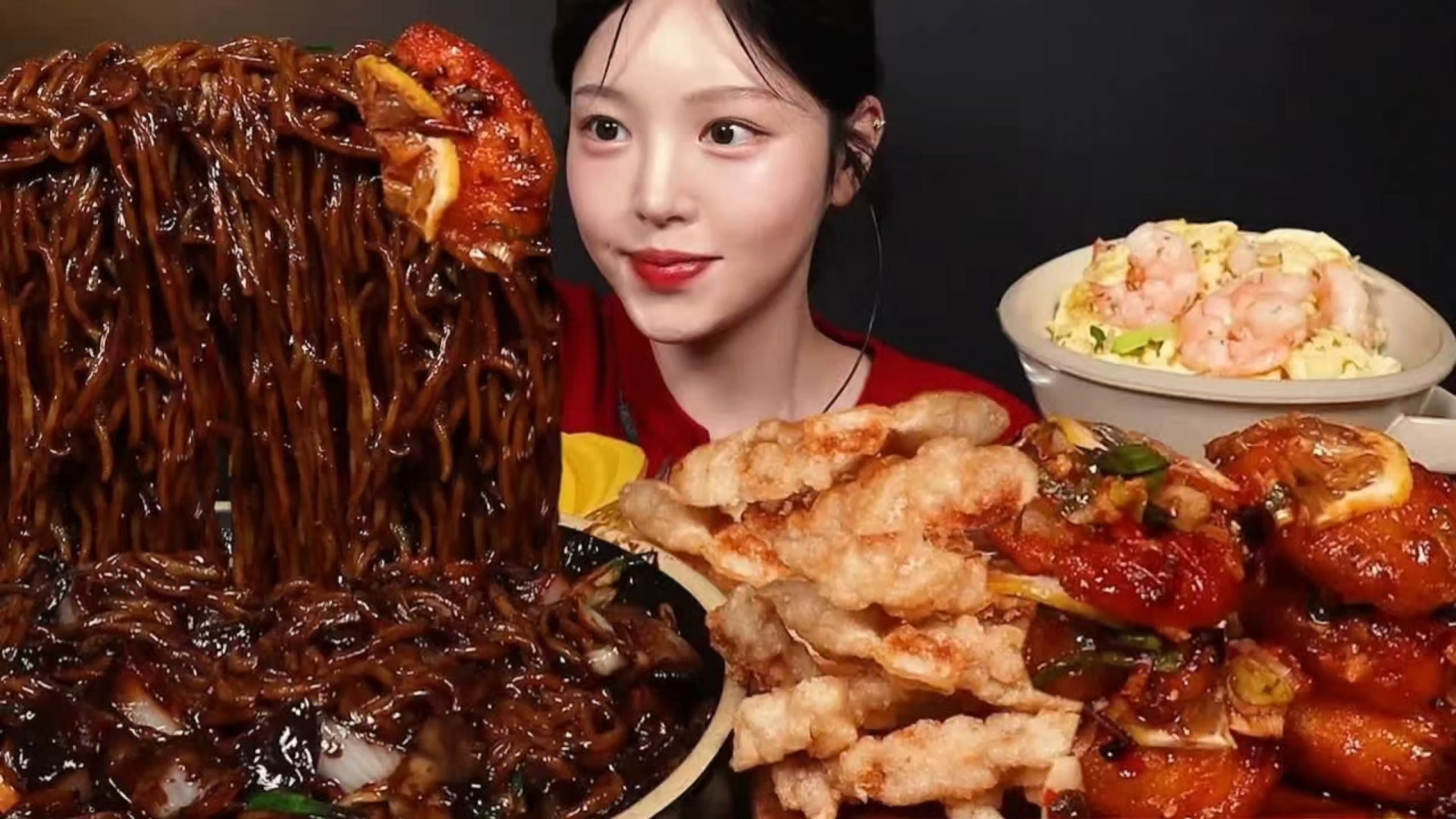 【BOKI中字】深夜炸酱面配糖醋肉，加上蛋炒饭超级美味！--Boki文福姬--Boki文福姬-哔哩哔哩视频