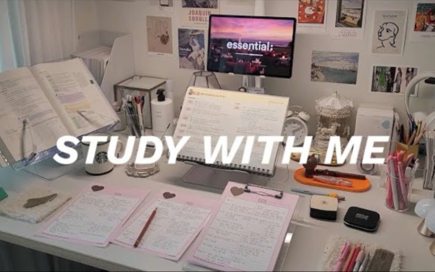 【study with me】和韩国公试生一起宅家学习|极简风学习陪伴|木柴燃烧声白噪音-地球之夜_-地球之夜_-哔哩哔哩视频