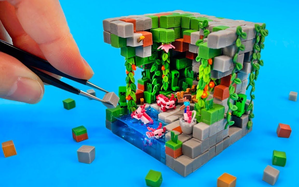 【Minecraft】制作我的世界微缩立方世界：1.17 繁茂洞穴 （WUZU Clay）_哔哩哔哩_bilibili