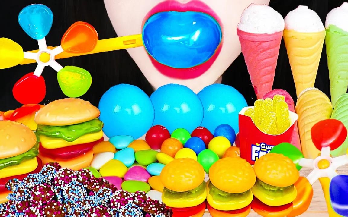 【Jane】彩虹色系糖果特辑 夹心软糖&汉堡薯条可乐披萨软糖&小风车&巧克力豆&mm豆-灰鸟入被窝-灰鸟入被窝-哔哩哔哩视频