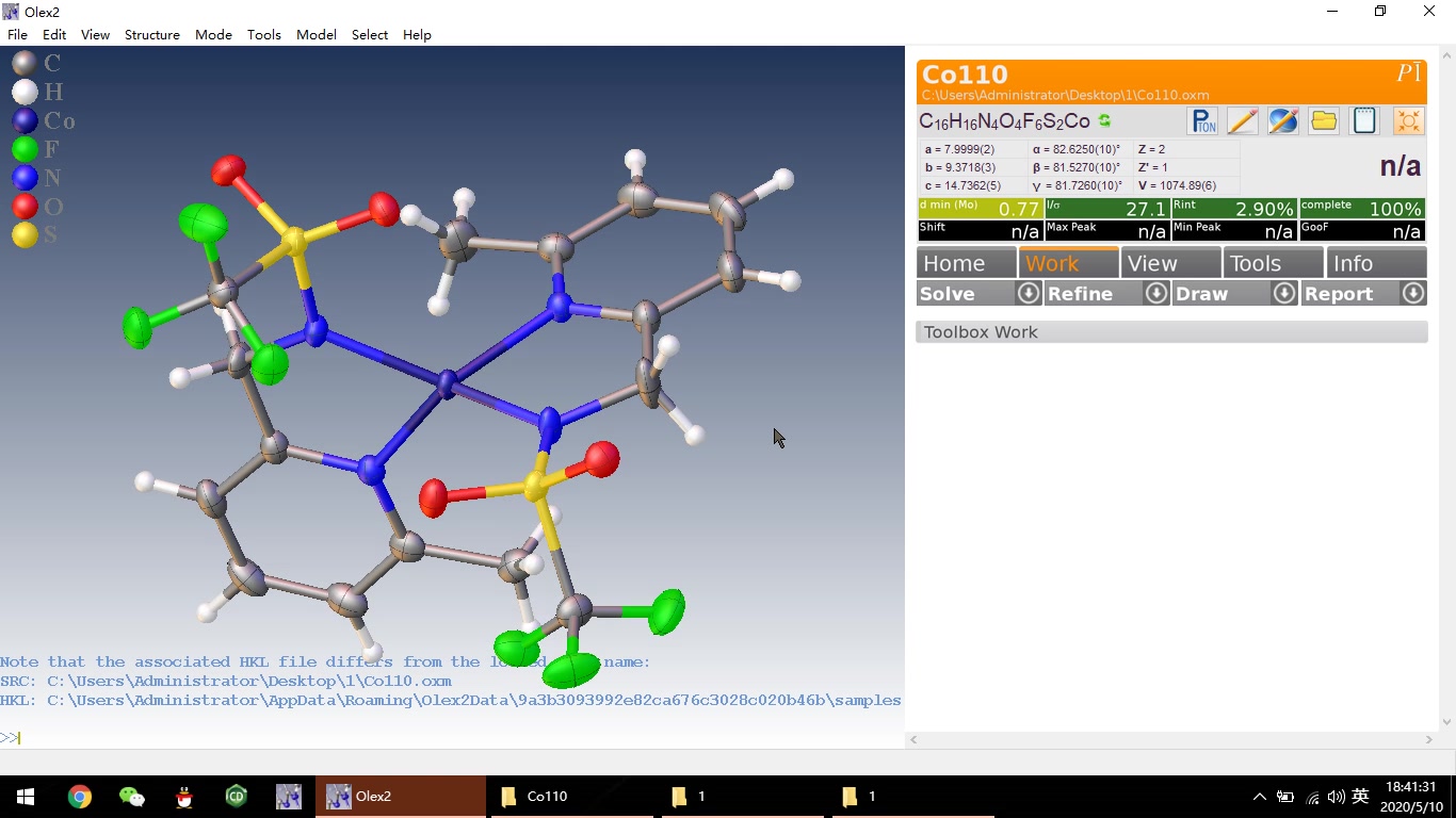 Olex2作图时保存为oxm文件(可再次打开继续作图)_哔哩哔哩_bilibili