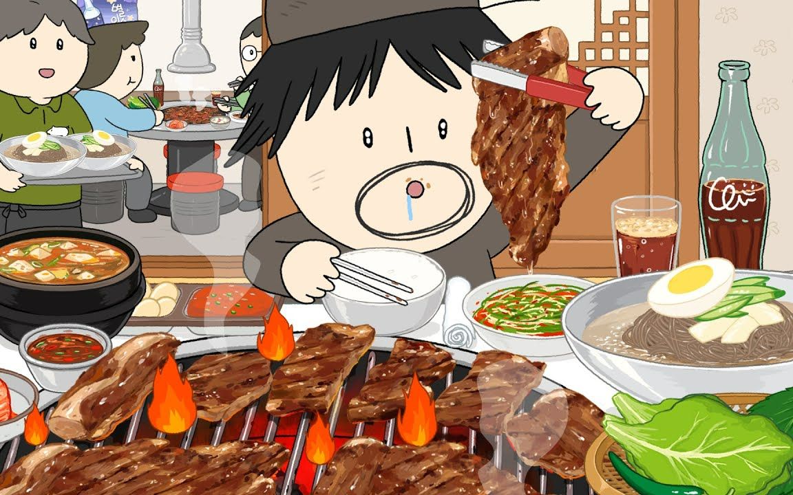 工作后的炭烤排骨和冰凉的水冷面，真香~-foomuk-foomuk-哔哩哔哩视频