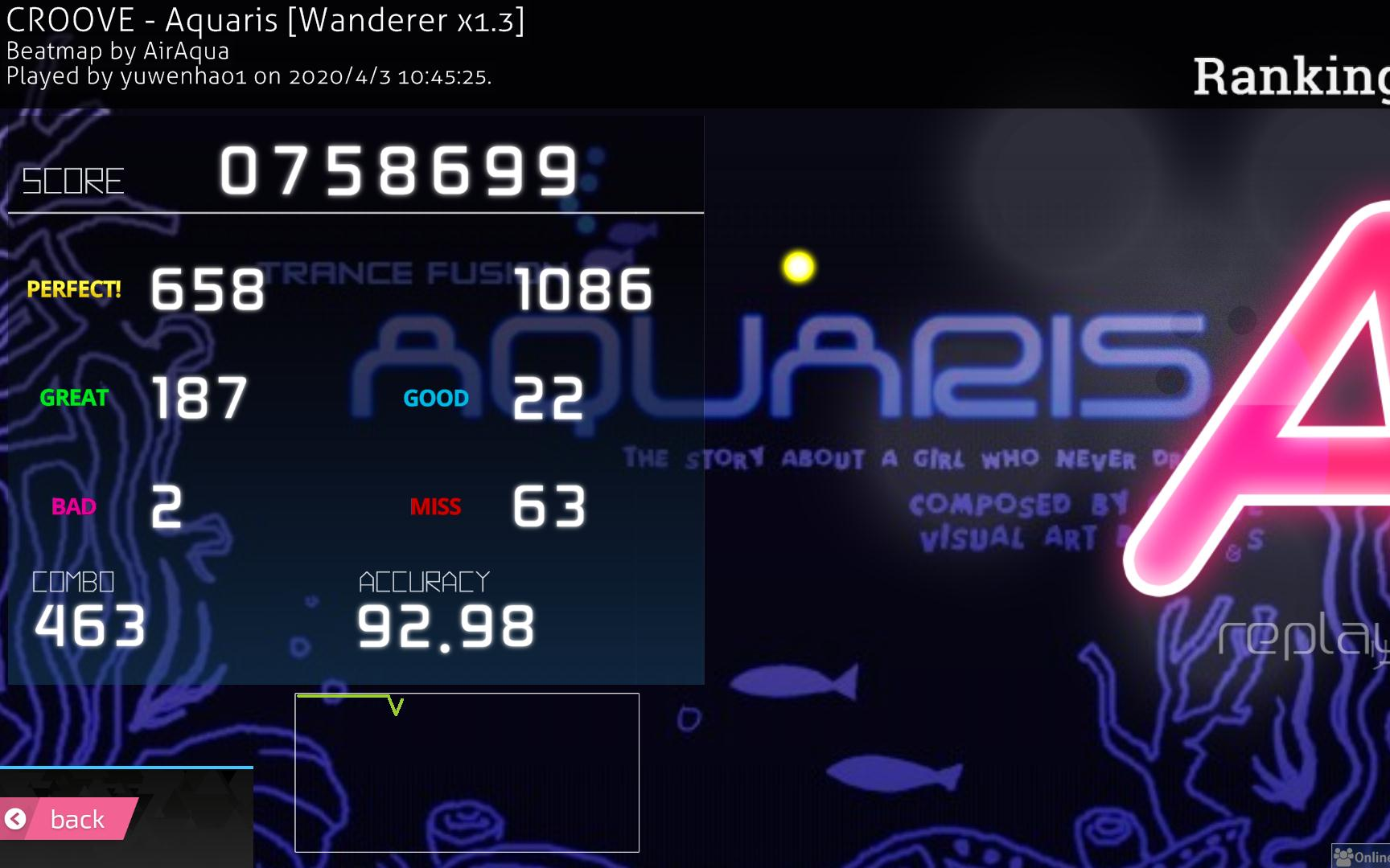 [osu! mania] yuwenhao--Aquaris 1.3 92.98_哔哩哔哩_bilibili