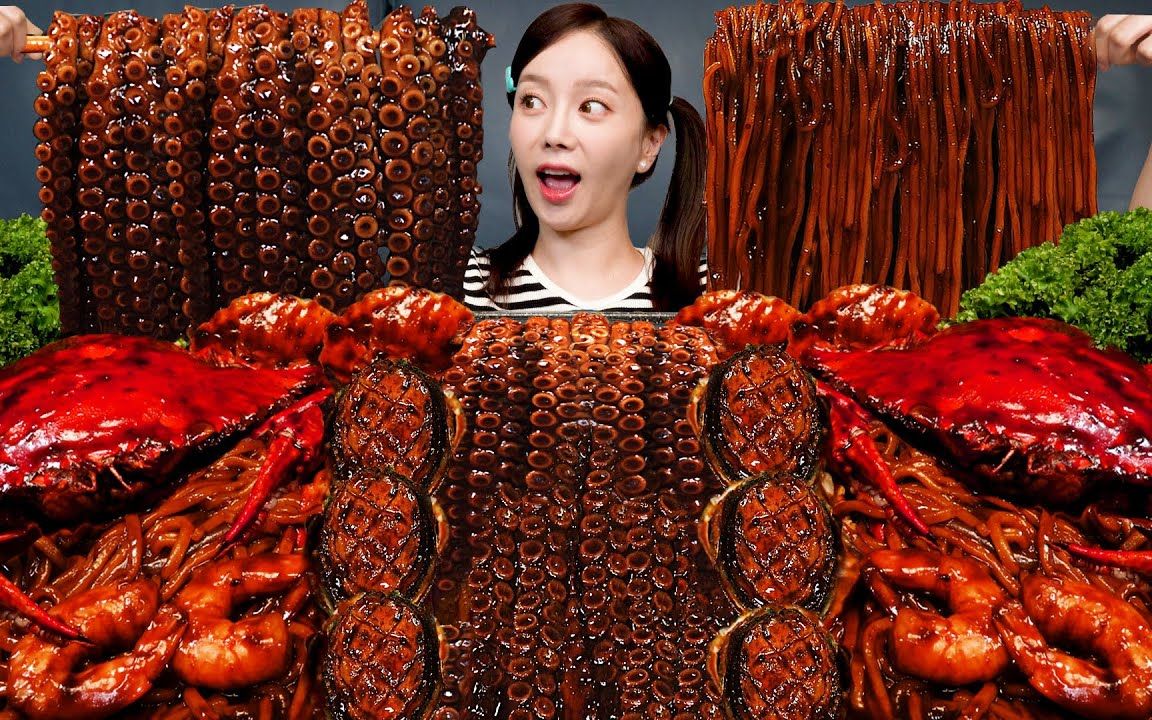 【Ssoyoung】铁板章鱼腿🐙香辣酱蒸海鲜 大肉蟹 辣炒炸酱面-咖喱棒눈-咖喱棒눈-哔哩哔哩视频