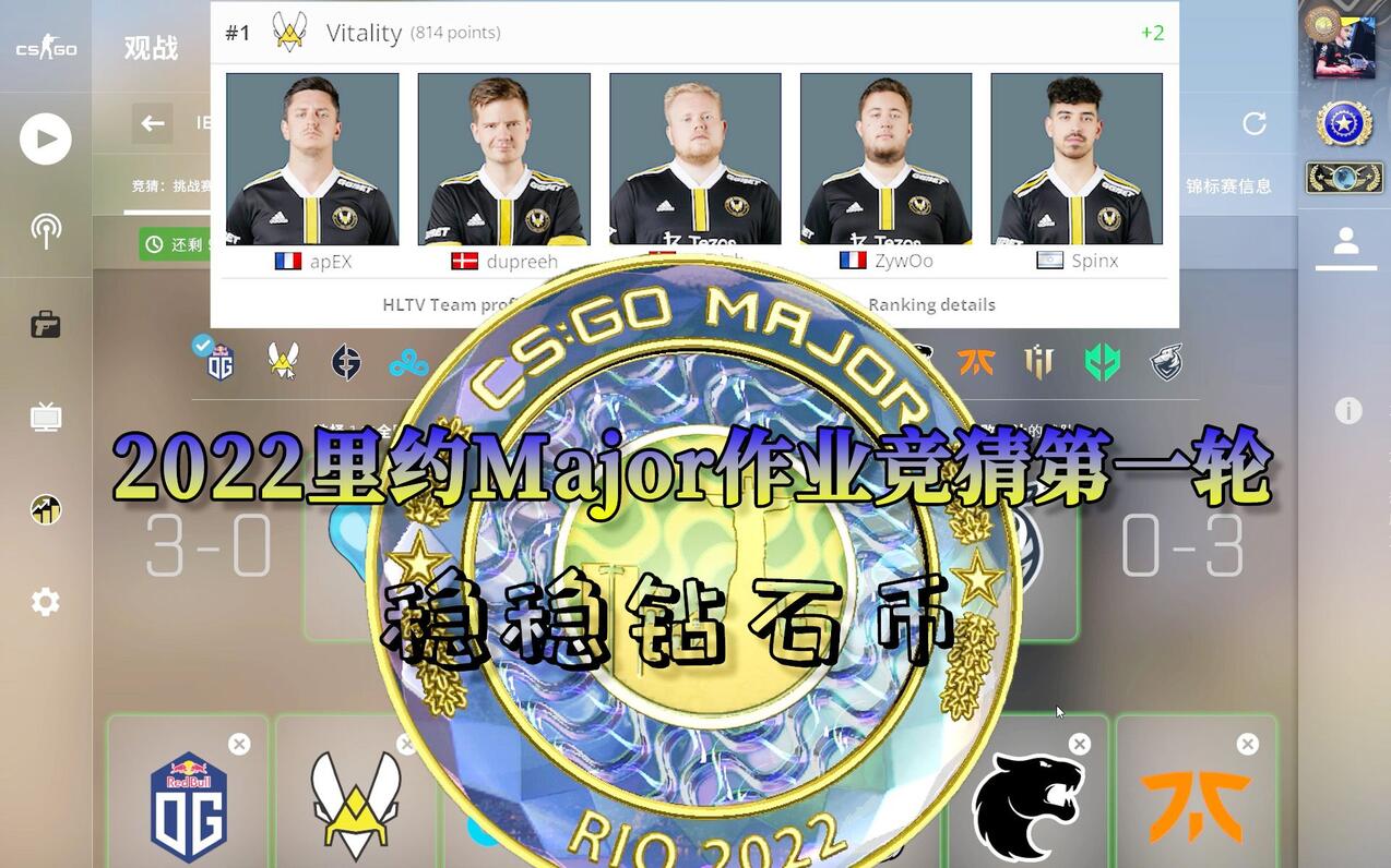 【CS:GO】2022里约Major作业竞猜战队分析第一轮稳拿钻石币挑战 - 哔哩哔哩