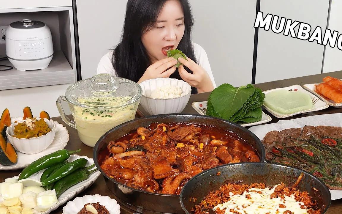 【Bokyoung】菜包烤鱿鱼五花肉&蟹棒蒸蛋&蒸南瓜沙拉&橡子葱煎饼-灰鸟入被窝-灰鸟入被窝-哔哩哔哩视频