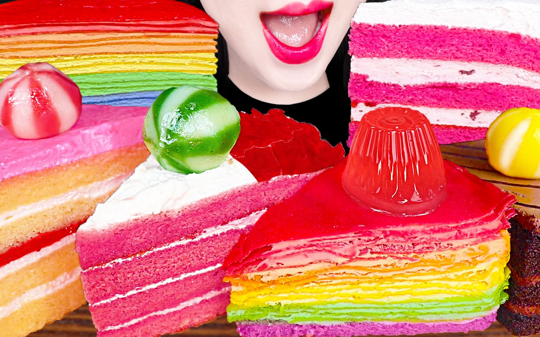 Jane ASMR RAINBOW CREPE CAKE, CHOCOLATE CAKE EATING-JaneASMR-JaneASMR-哔 ...