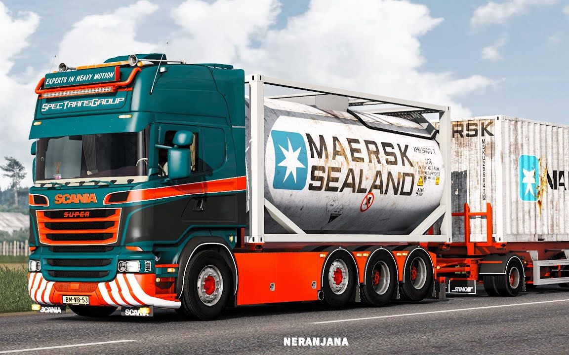 【YouTube】欧卡2付费mod_SpecTransGroup Scania R V8 v2.4 & Container Trailer ...