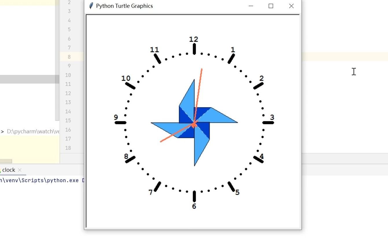 Python Turtle绘制动态风车时钟_哔哩哔哩_bilibili