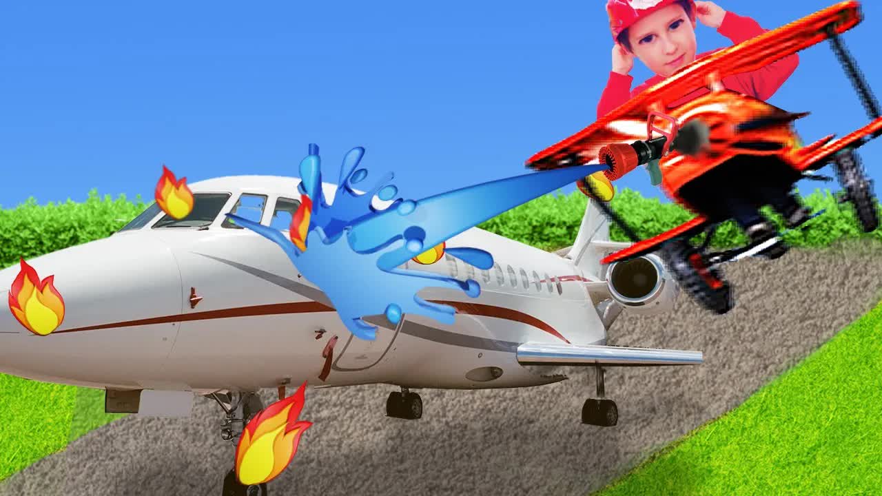 The Kids and a fireman put out a fire and drive a REAL plane 🚒🛫--_哔哩哔哩 ...