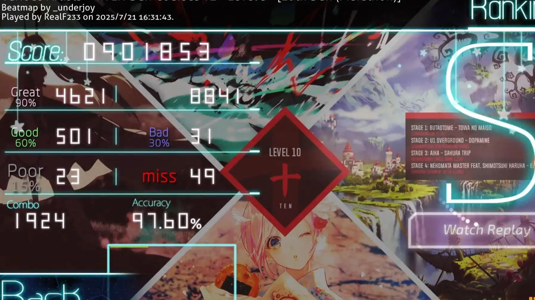 【osu! mania】4k LN V2 10dan 97.60% clear!!_哔哩哔哩bilibili