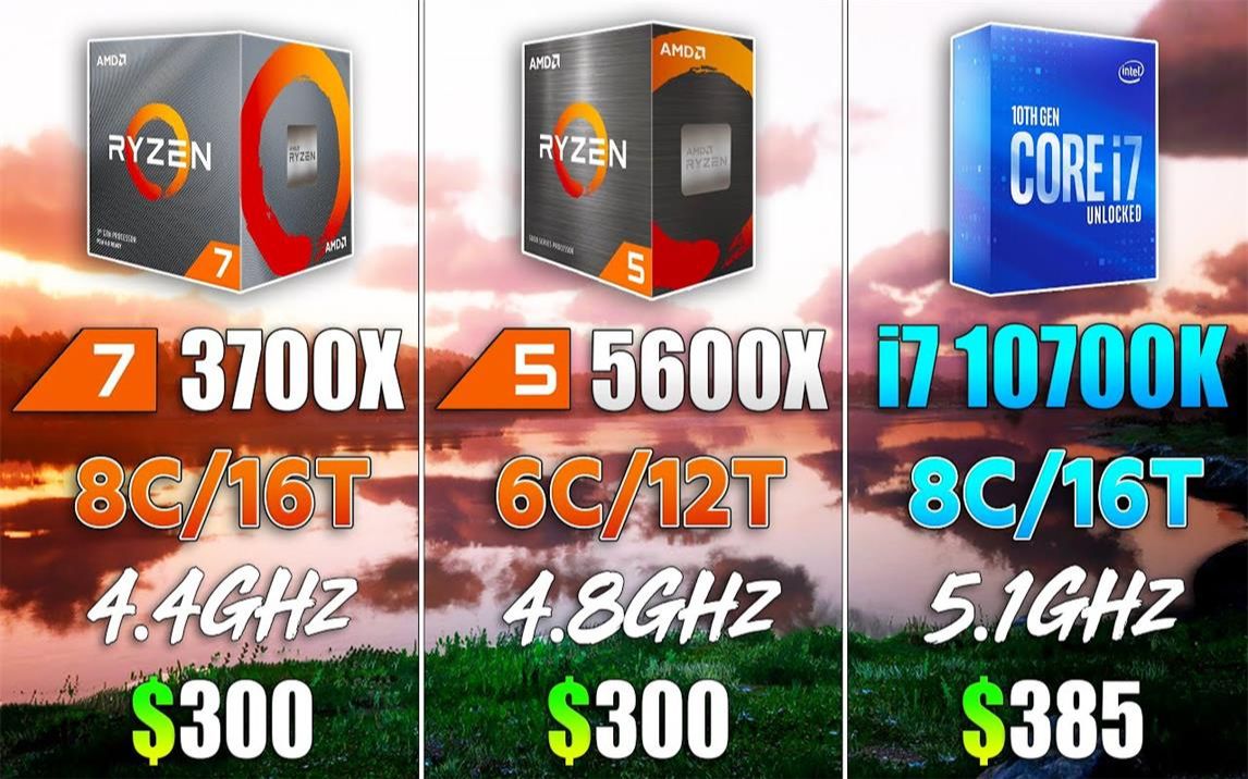 R7 3700X 4.4G vs R5 5600X 4.8G vs i7-10700K 5.1G CPU性能测试（1080P分辨率，显卡为 ...