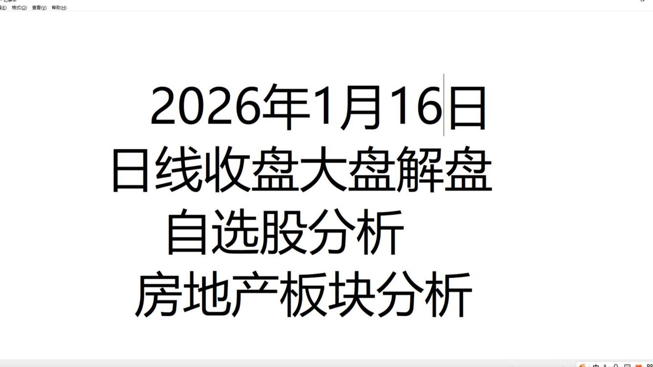 2026年1月16日收盘大盘收盘点评三十大分析房地产板块分析_哔哩哔哩_bilibili