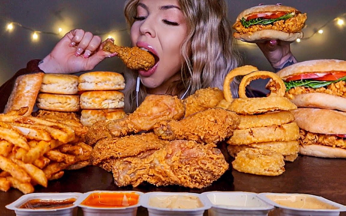 HunniBee最受欢迎的食物（鸡肉三明治、炸鸡、炸薯条、MUKBANG饼干）-芙蓉哥哥啊-芙蓉哥哥啊-哔哩哔哩视频