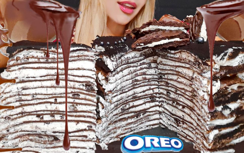 ASMR OREO CREPES CAKE MUKBANG 奥利奥薄饼蛋糕