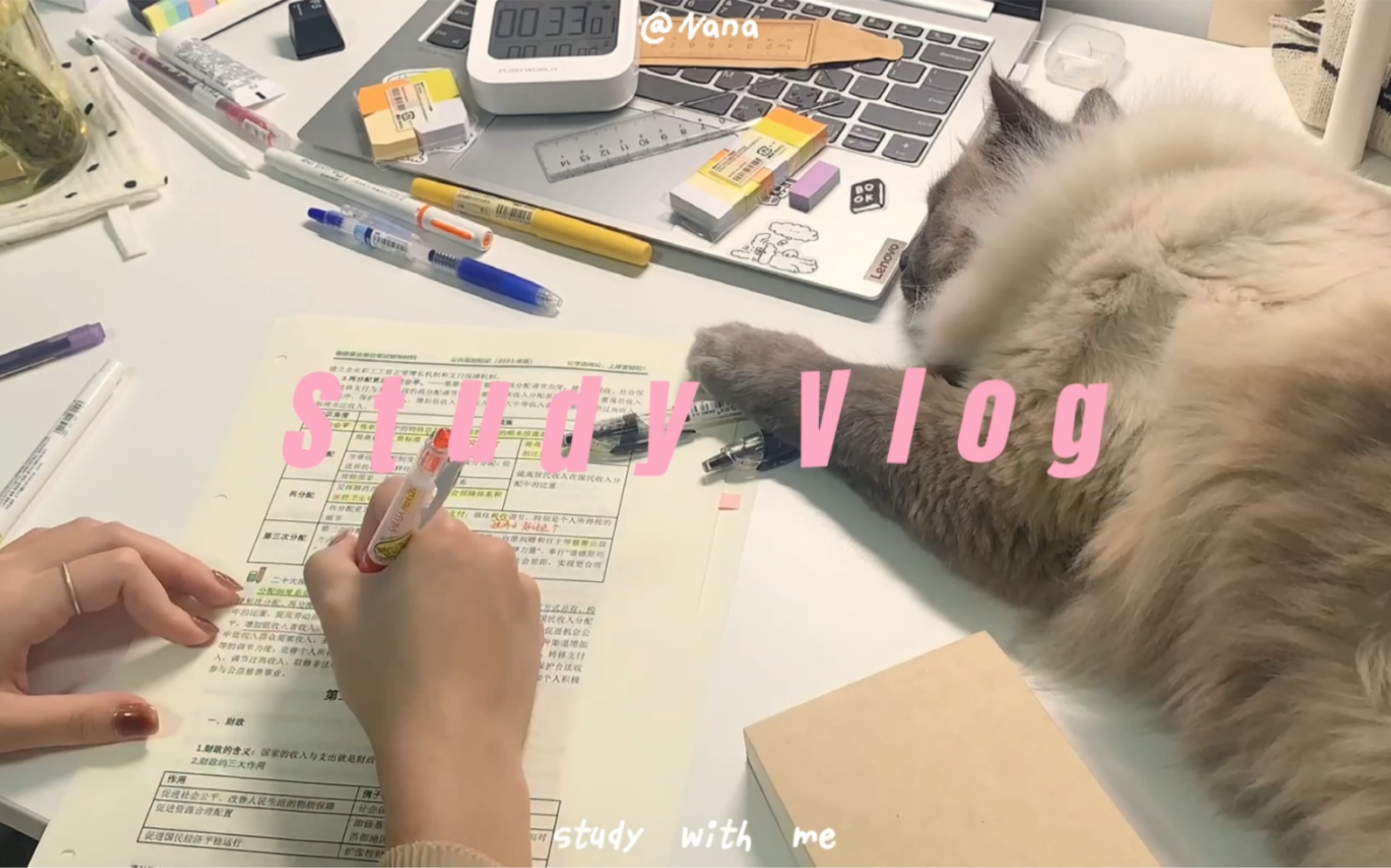 Study Vlog｜晚间宅家学习日常｜猫咪伴学｜study with me｜考编日记｜A4活页本｜自律-Nana日记-Nana日记-哔哩哔哩视频