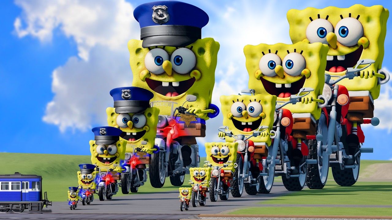 3D玩具车动画启蒙|Big & Small SpongeBob Policeman on a motorcycle vs Sponge ...