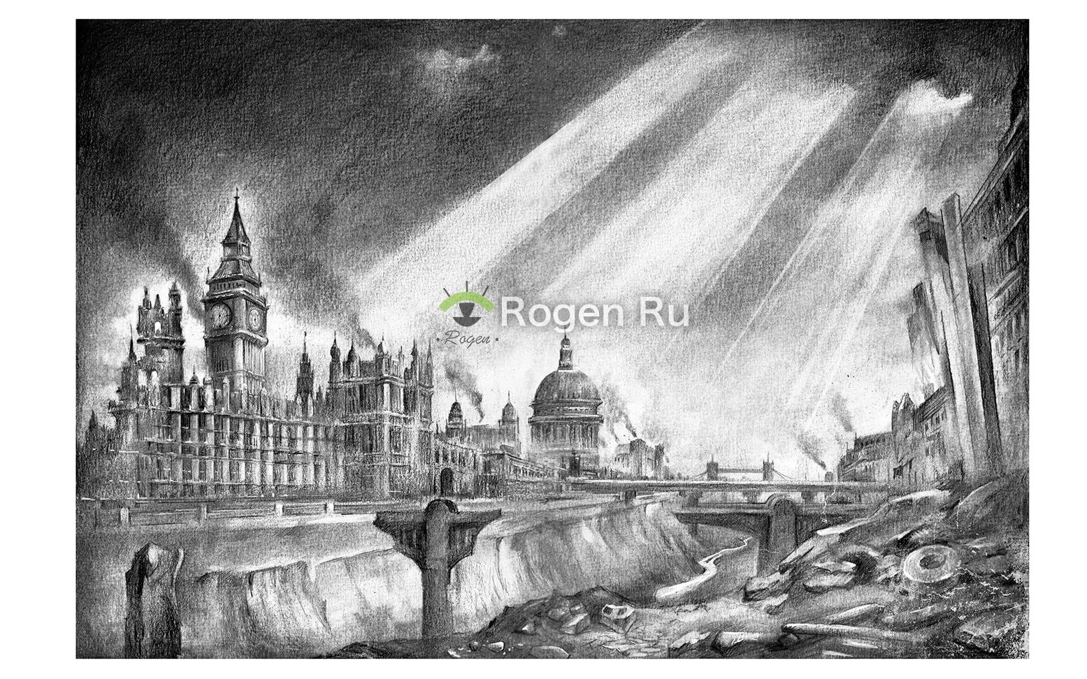 [素描]末日废墟 欧式建筑 从起稿到完成 倍速播放_哔哩哔哩_bilibili