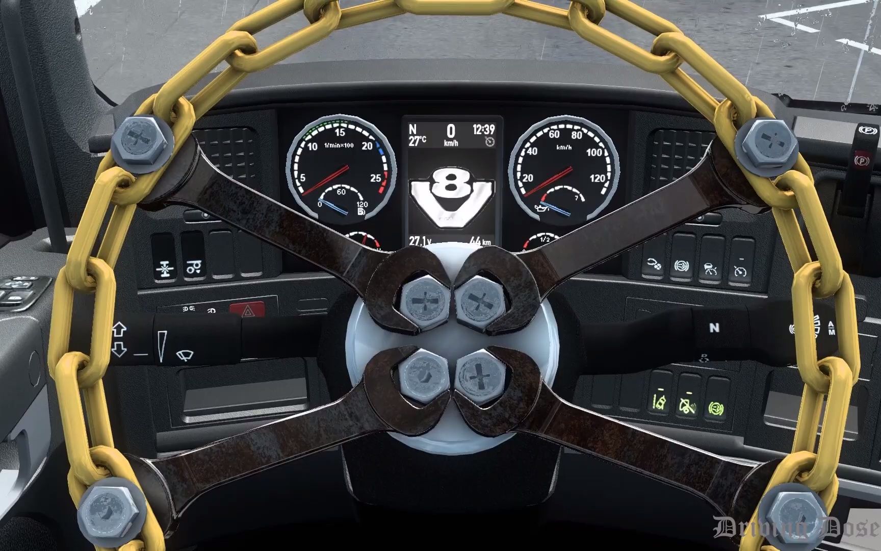 欧卡2Mod：大金链子小手表？斯堪尼亚锁链方向盘！Scania V8 Chain-Steering Wheel ETS2 MOD 1.43_哔 ...