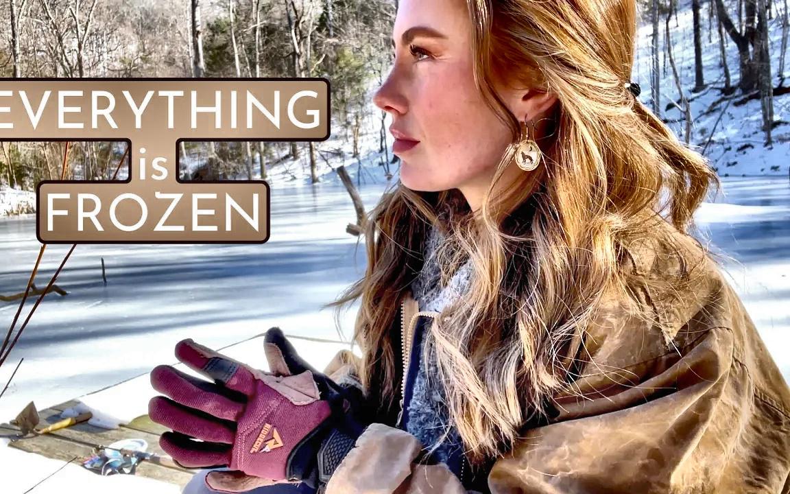 [Lil Red Heidi Hood] 冷冻农场池塘钓鱼 - 准备在树林里的盛宴。冬山_哔哩哔哩_bilibili