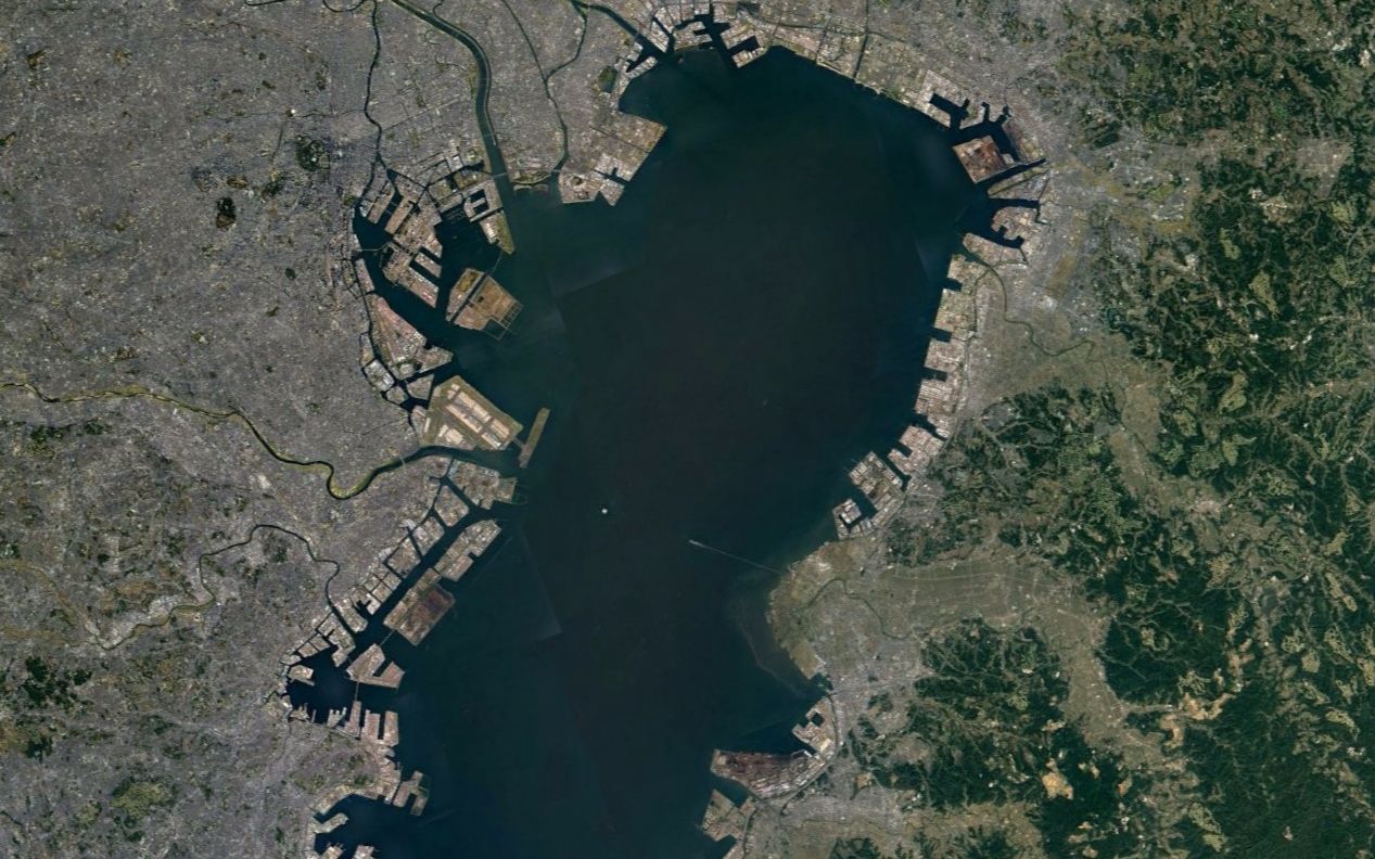 从卫星地图看日本填海造陆，整个东京湾的海岸线都被填满了_哔哩哔哩 (゜-゜)つロ 干杯~-bilibili