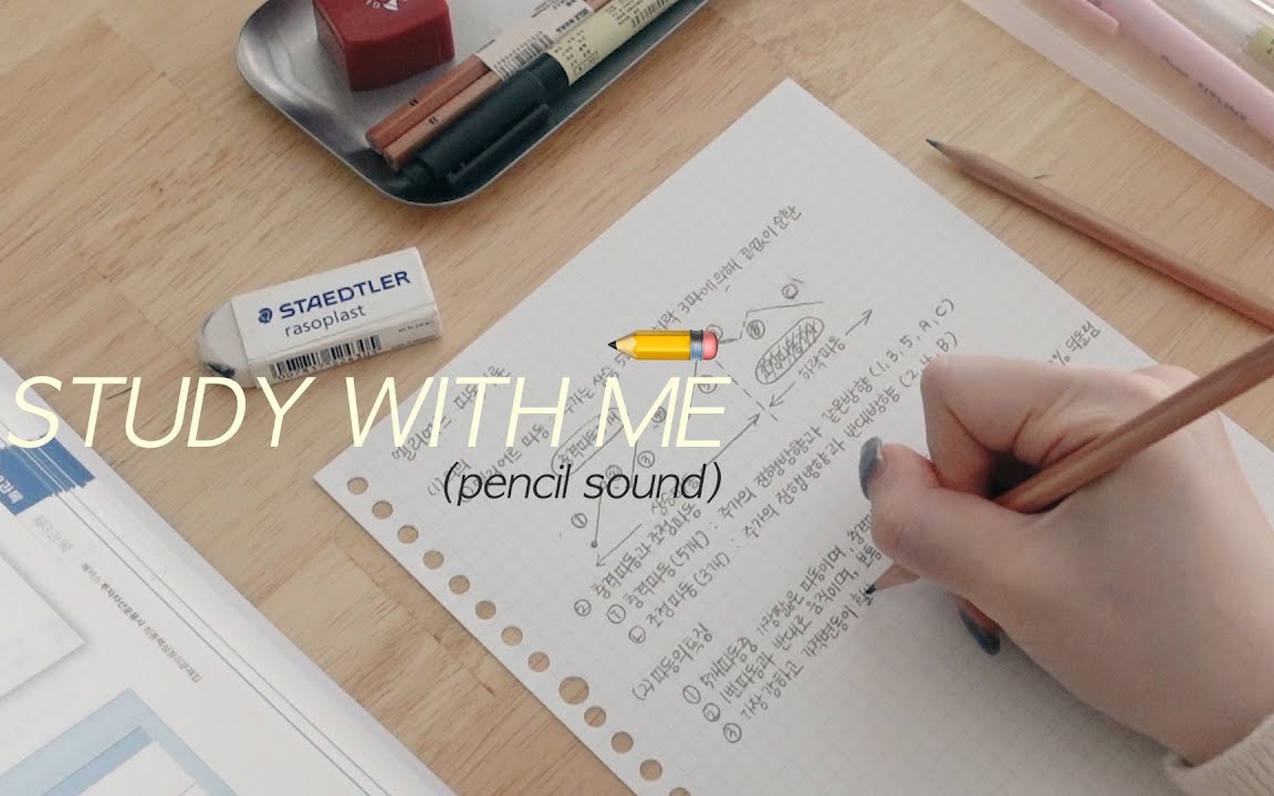 [YouTube搬运] 韩国学习博主suzlnne1小时实时学习 real time study with me｜学习原声 铅笔刷刷写字白噪音 ...