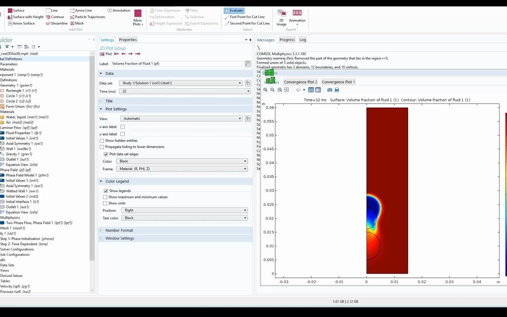 2D axisymmetric bubble coalescence Phase Field in COMSOL_哔哩哔哩_bilibili